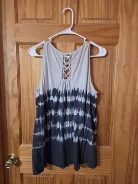 a.n.a | Tops | Ana Gray And White Tiedye Tank With Laceup Back | Poshmark